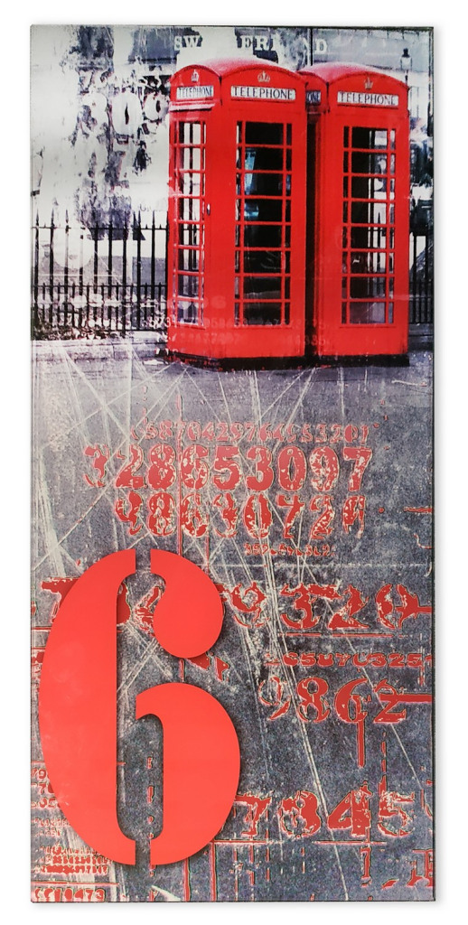 Obraz na stenu Anglicko - telefónne búdky, čísla, efekt poškriabania ...