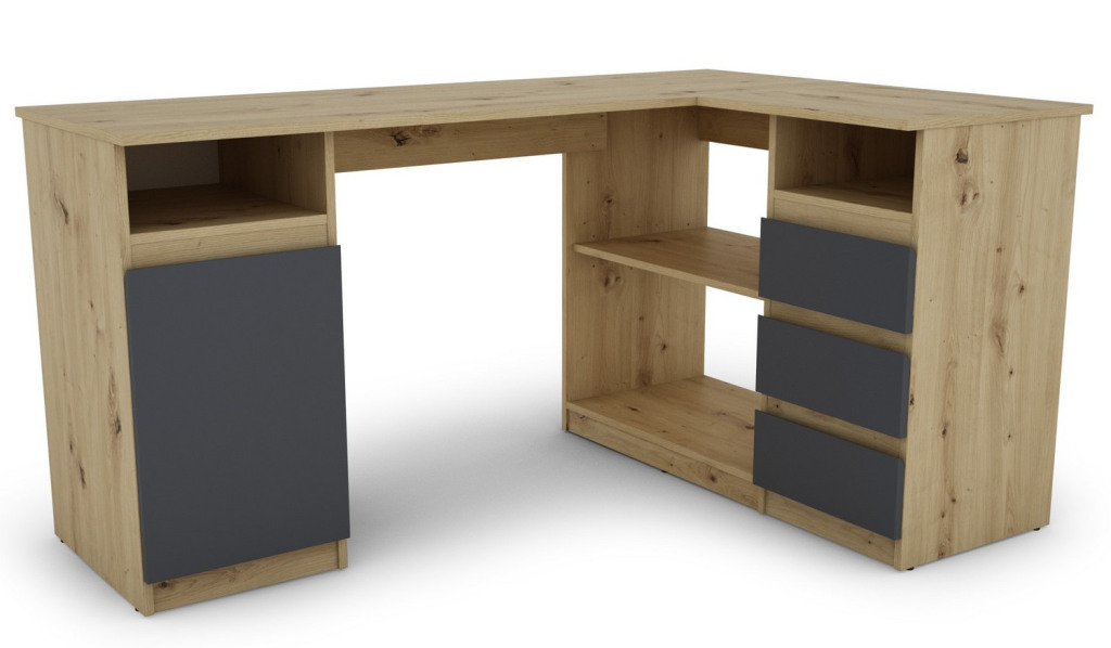 Rohový písací stôl Carlos, dub artisan/grafit | ASKO - NÁBYTOK