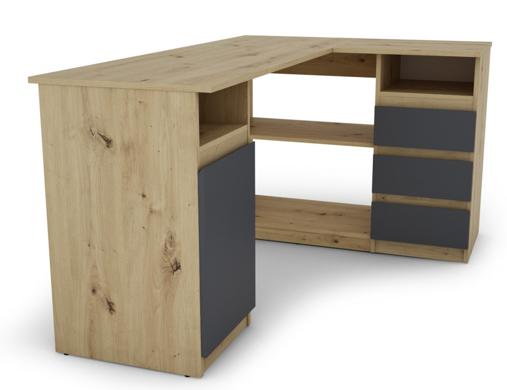 Rohový písací stôl Carlos, dub artisan/grafit | ASKO - NÁBYTOK
