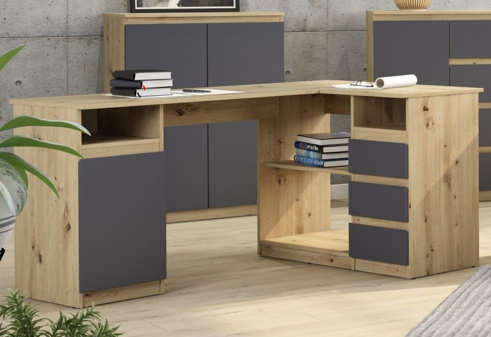 Rohový písací stôl Carlos, dub artisan/grafit | ASKO - NÁBYTOK