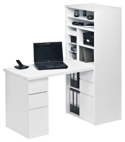 Písací stôl s úložným regálom Model 9562, biely / biely lesk | ASKO ...