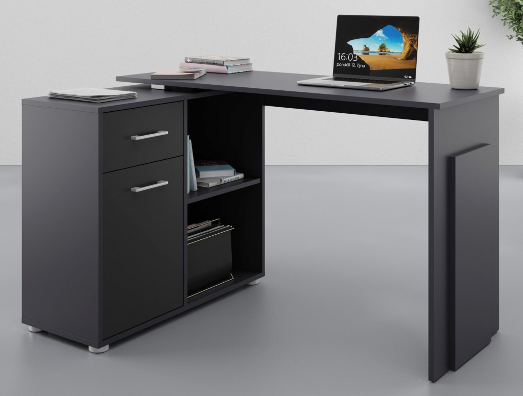 Rohový písací stôl Andy, čierny | ASKO - NÁBYTOK