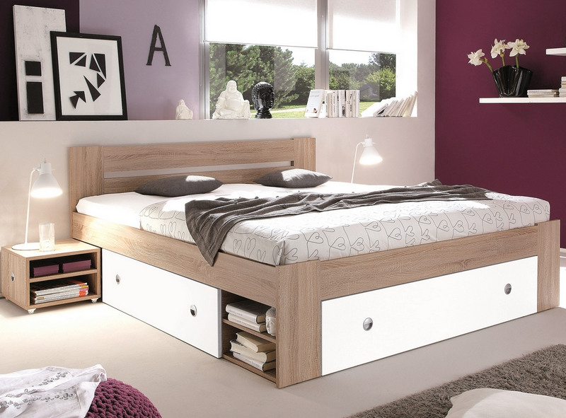Posteľ s nočnými stolíkmi Stefan 140x200 cm, dub sonoma/biela | ASKO ...