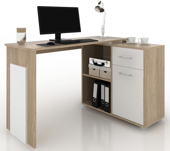 Rohový písací stôl Andy, dub sonoma/biela | ASKO - NÁBYTOK