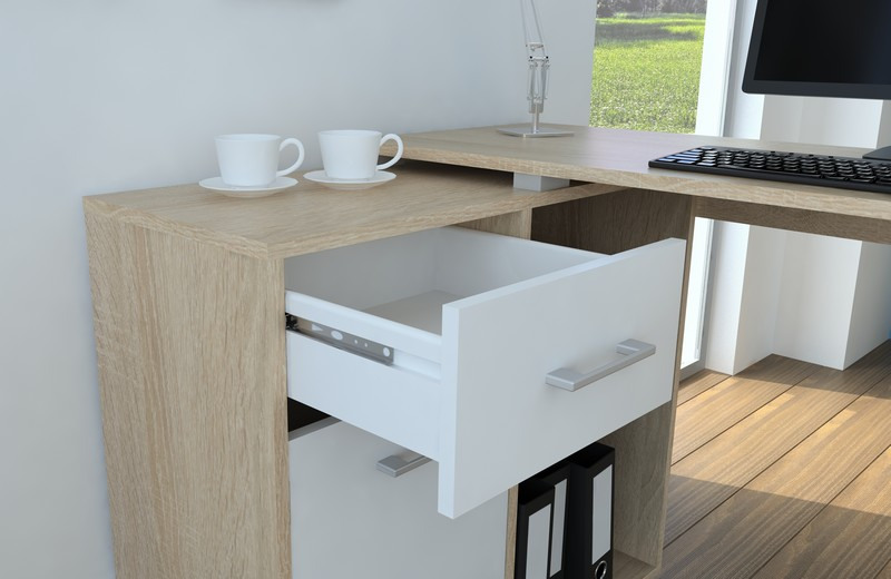 Rohový písací stôl Andy, dub sonoma/biela | ASKO - NÁBYTOK