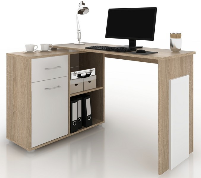 Rohový písací stôl Andy, dub sonoma/biela | ASKO - NÁBYTOK