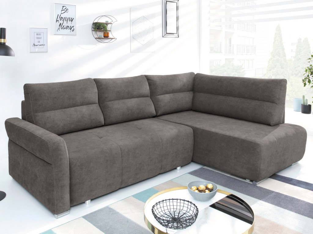 Rohová sedačka na trvalé spanie Island, svetlo hnedá látka, pravý roh ...