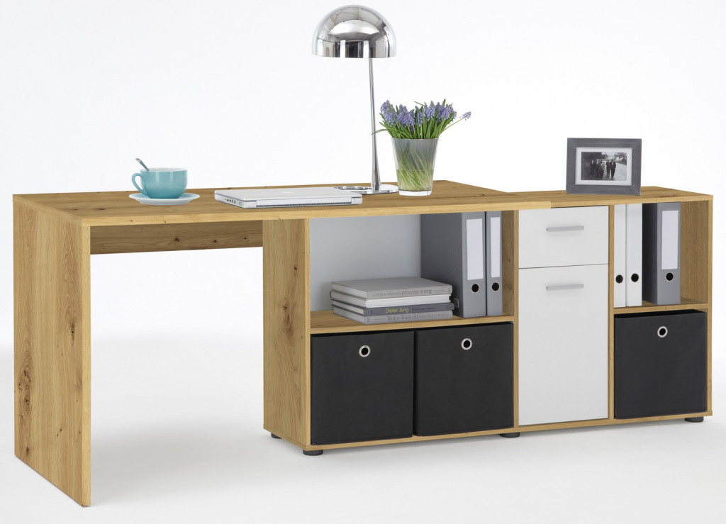 Písací stôl s regálom Lex, dub artisan/biely | ASKO - NÁBYTOK