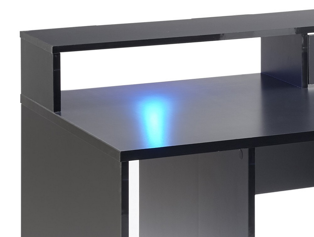 PC stôl s regálom a osvetlením Highscore 3, čierny | ASKO - NÁBYTOK