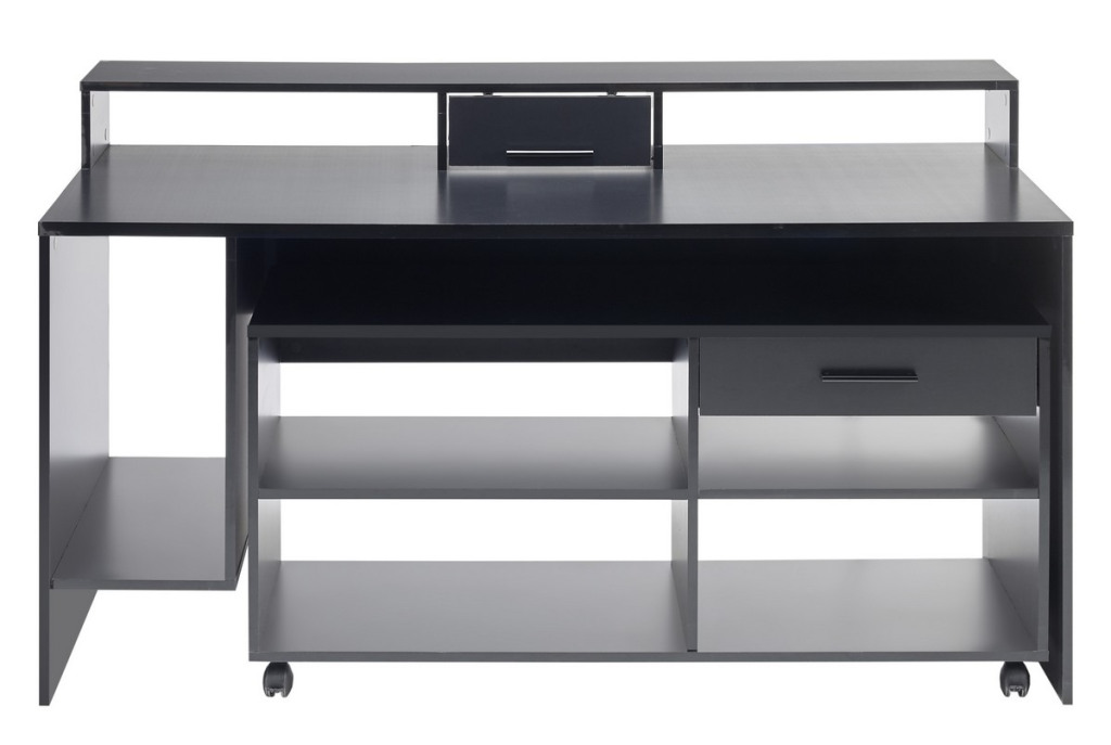 PC stôl s regálom a osvetlením Highscore 3, čierny | ASKO - NÁBYTOK