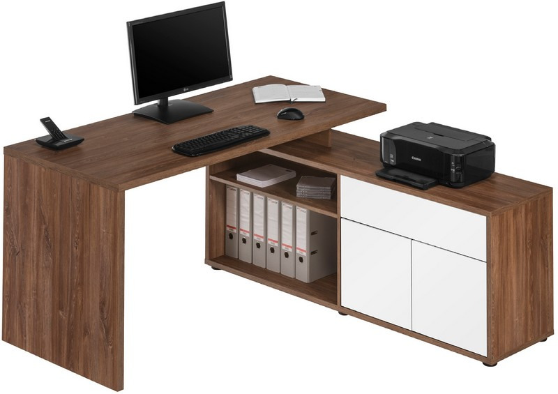 Rohový písací stôl Samuel, dub stirling / biely lesk | ASKO - NÁBYTOK