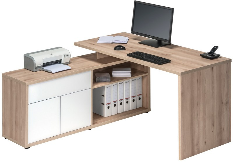 Rohový písací stôl Samuel, buk / biely lesk | ASKO - NÁBYTOK