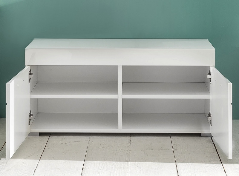 Nízký botník/lavica Amanda 310, lesklý biely | ASKO - NÁBYTOK