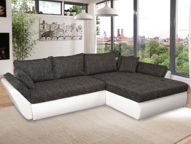 Rohová sedacia súprava Lola, biela ekokoža/čierna tkanina | ASKO - NÁBYTOK