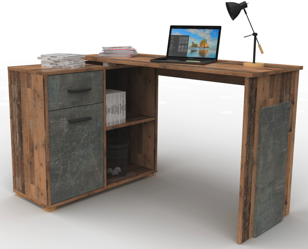 Rohový písací stôl Andy, vintage optika dreva | ASKO - NÁBYTOK