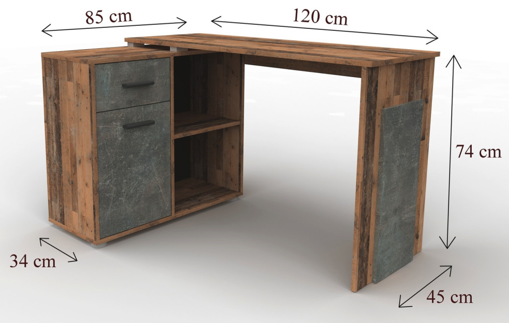 Rohový písací stôl Andy, vintage optika dreva | ASKO - NÁBYTOK