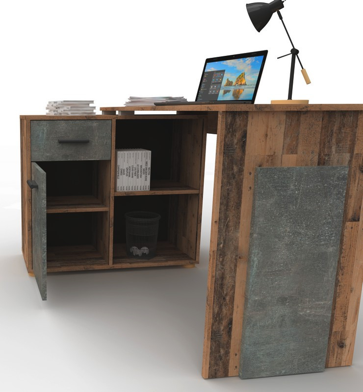 Rohový písací stôl Andy, vintage optika dreva | ASKO - NÁBYTOK