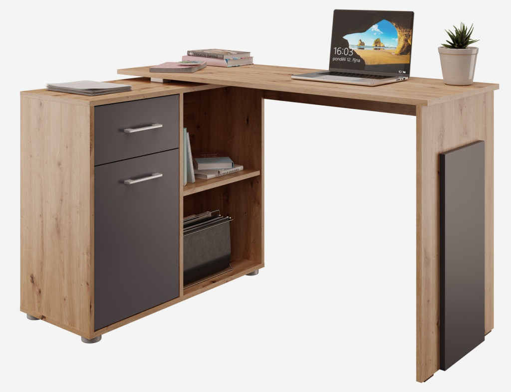 Rohový písací stôl Andy, dub artisan/antracit | ASKO - NÁBYTOK