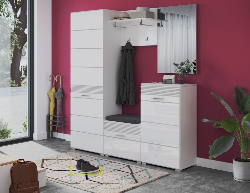 Predsieňová skrinka/botník Linus, bíela lesk | ASKO - NÁBYTOK