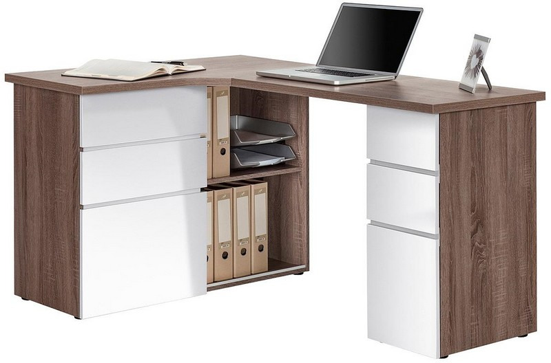 Rohový písací stôl Model 9543, dub truffel/biely lesk | ASKO - NÁBYTOK